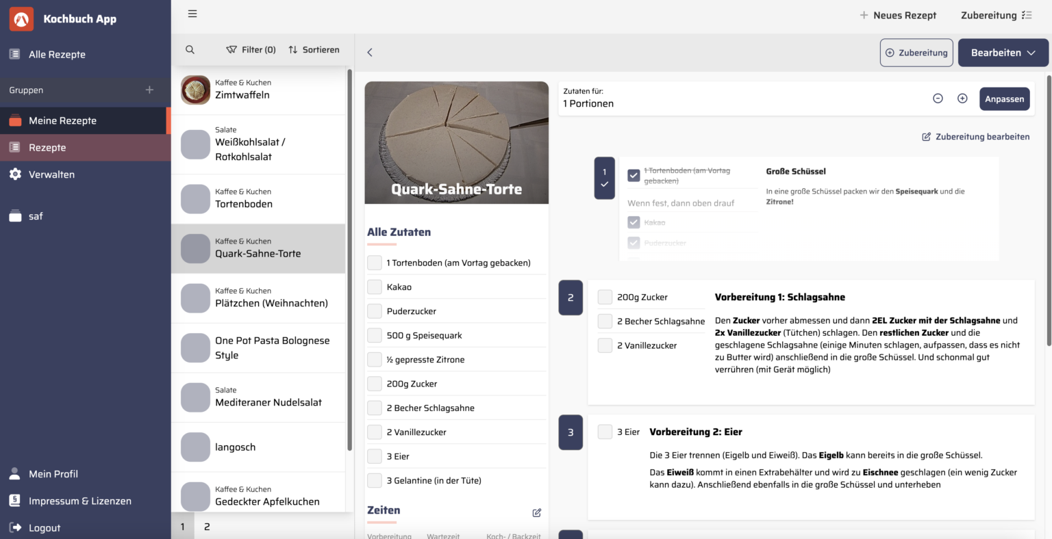 Cookbook App – Manage and save Recipes – Shopping list – meal planner